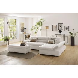 Ecksofa Home Affaire "Avesa L-Form", beige (creme), B:300cm H:80cm T:172cm, 95% Polyester, 5% Polyacryl, Sofas, Ecksofa, Wahlweise mit Armteilvertsellung und Bettfunktion, B/T/H: 300/172/80cm