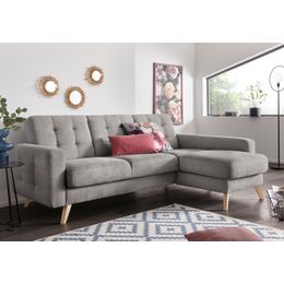 Ecksofa exxpo - SOFA FASHION "Nappa, kompakt und komfortabel, bequem, zeitloses Design, L-Form", silber, B:222cm H:87cm T:156cm, Samtvelours (100% Polyester);Webvelours (100% Polyester), Sofas, Ecksofa, tolle Detailverarbeitung, inkl. Bettfunktion und Bettkasten