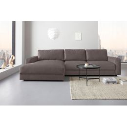 Ecksofa Home Affaire "Bloomfield, elegant, viel Platz, Mega Couch, Breite 303cm, L-Form", grau (taupe), B:303cm H:84cm T:176cm, 100% Polyester, Sofas, Ecksofa, extra tiefe Sitzfl&auml;che, wahlweise mit Sitztiefenverstellung