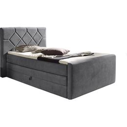 Boxspringbett Home Affaire "Atlanta", grau (anthrazit), B:110cm L:221cm, Kunststoff, Massivholz, Stoff, Komplettbetten, Boxspringbett, inklusive Topper und Bettkasten