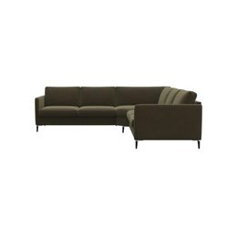 Ecksofa FLEXLUX "Fiore, L-Form, bequem und komfortabel durch hochwertigem Sitzaufbau", gr&uuml;n (moss gr&uuml;n), B:249cm H:85cm T:92cm, 100% Polyester, Sofas, Ecksofa, schmale Armlehnen, Kaltschaum, F&uuml;&szlig;e Alu+schwarz