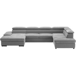 Sit & More Wohnlandschaft SIT & MORE "Alcudia U-Form", grau, B:349cm H:73cm T:226cm, 100% Polyester, Sofas, Wohnlandschaft, wahlweise mit Bettfunktion