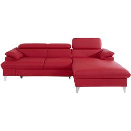 Ecksofa COTTA "Caluso L-Form", rot, B:254cm H:74cm T:167cm, NaturLEDER (echtes Rindsleder) in Sitz und R&uuml;cken. Korpus in passendem Kunstleder SOFTLUX bezogen;Microfaser PRIMABELLE (100% Polyester);Kunstleder SOFTLUX, Sofas, Ecksofa, mit Kopfteilverstellung, wahlweise mit Bettfunktion & Bettkasten