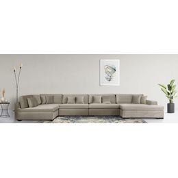 Wohnlandschaft Home Affaire "Skara U-Form", beige (dunkelbeige), B:390cm H:86cm T:190cm, 100% Polyester, Sofas, Wohnlandschaft, Lounge-Sofa mit Federkernpolsterung, in vielen Bezugsvarianten