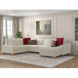Sit & More Wohnlandschaft SIT & MORE "Dundee U-Form", beige (creme), B:338cm H:86cm T:219cm, Sofas, Wohnlandschaft, mit Federkern und Massivholzf&uuml;&szlig;en, wahlweise mit Kopfteilverstellung
