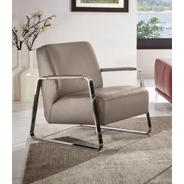Cocktailsessel W.Schillig "quadroo Designsessel, Loungesessel", braun (stone z59), B:65cm H:82cm T:82cm, Velourgewebe V41 (100% Polyester);Longlife Xtra-Leder Z59 - Glattleder;Longlife Xtra-Leder Z73 - Glattleder;Stoff S37 (100% Polyester): Luxus-Microfaser in Lederoptik, Sessel, Cocktailsessel, mit bezogenen Armlehnen, Gestell in Chrom gl&auml;nzend