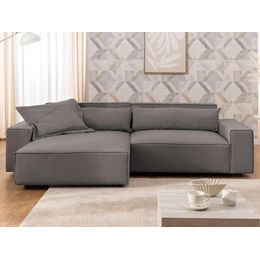 Ecksofa OTTO HOME "KINLEE Design-Sofa mit Recamiere rechts/links, Ma&szlig;e B/T/H 251/144/70cm", dunkelgrau, B:251cm H:70cm T:144,5cm, 100% Polyester, Sofas, Ecksofa, L-Form mit Wellenunterfederung, ohne Bettfunktion, modern und beguem