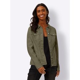 Langjacke Heine, Damen, Gr. 46, gr&uuml;n (khaki), 98% Baumwolle, 2% Elasthan, unifarben, Jacken Langjacke