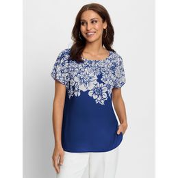 Schlupfbluse Lady, Damen, Gr. 40, blau (royalblau, wei&szlig;, bedruckt), 95% Polyester, 5% Elasthan, bedruckt, gebl&uuml;mt, gemustert, mehrfarbig, Rundhals, Blusen Schlupfbluse