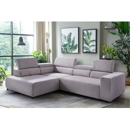 Ecksofa exxpo - SOFA FASHION "VITTORIO mit Komfortfunktionen, bequem und modern, Cord, L-Form", braun, B:308cm H:73cm T:203cm, Sofas, Ecksofa, inkl. Kopfteil- und Sitztiefenverstellung, wahlweise mit Bettfunktion