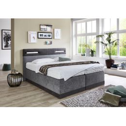 Boxspringbett, grau (anthrazit, grau), Kaltschaum-Topper, Liegefl&auml;che B/L: 180cm x 200cm, H3, Bonnell-Federkernmatratze, Bezug Obermatratze 100% Polyester, waschbar bis 60C;Bezug Unterbox und Kopfteil: Mikrofaservelours (100% Polyester), Westfalia Schlafkomfort, Komplettbetten, Boxspringbett, mit LED-Beleuchtung