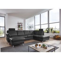 Wohnlandschaft DIE PLANBAR "PN-EM18013 U-Form, mit Kopfst&uuml;tzen", schwarz, B:305cm H:100cm T:200cm, Sofas, Wohnlandschaft, wahlweise mit Bettfunktion und Stauraum