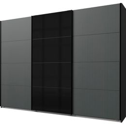 Schwebet&uuml;renschrank wimex "Ernesto", grau (graphit, glas schwarz), B:270cm H:208cm T:65cm, Holzwerkstoff, Schr&auml;nke, Schwebet&uuml;renschrank, mit farbigen Glaselementen