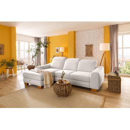 Ecksofa Home Affaire "Dundee L-Form", beige (creme), B:264cm H:86cm T:170cm, Luxus-Microfaser Florence (100% Polyester);Struktur fein (100% Polyester);Luxus-Microfaser Lederoptik (100% Polyester), Sofas, Ecksofa, wahlweise mit Kopfteilverstellung und zus&auml;tzlich mit Bettfunktion