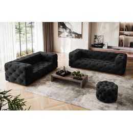 3-Sitzer Home Affaire "FOLLINA", schwarz, B:226cm H:71cm T:100cm, 100% Polyester, Sofas, 3-Sitzer, 3-Sitzer Sofa mit klassischer Chesterfield-Knopfheftung