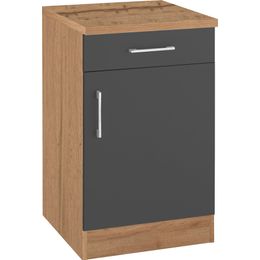 Unterschrank KOCHSTATION "KS-Colmar", grau (anthrazit), B:50cm H:85cm T:60cm, Holzwerkstoff, Schr&auml;nke, Unterschrank, 50 cm, mit Metallgriff, f&uuml;r viel Stauraum