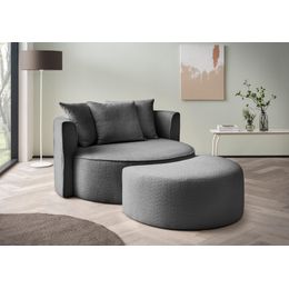 XXL-Sessel "ISALIE, Rundsessel mit Hocker, Lesesessel, Loveseat, Big-Sessel", grau (dunkelgrau), B:153cm H:98cm T:208cm, LeGer Home by Lena Gercke, Sessel, XXL-Sessel, trendige Stoffe, 3 Zierkissen, gro&szlig;e Sitzfl&auml;che, Cord, Samt, Boucl&eacute;