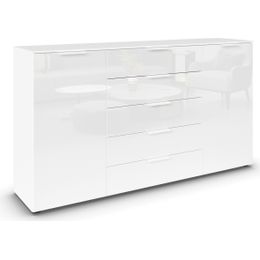 Schubkastenkommode Rauch "Kommode T&uuml;rkommode Sideboard Kombikommode FLIPP mit Glasfront", wei&szlig; (alpinwei&szlig;, glas kristallwei&szlig;), B:180cm H:100cm T:42cm, Holzwerkstoff, Sideboards, Schubkastenkommode, 2-trg mit 5 Schubladen und Soft-Close, 2 Breiten MADE IN GERMANY