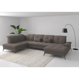 Sit & More Wohnlandschaft SIT & MORE "Amica, U-Form, inkl. Sitztiefenverstellung und Armteilverstellung", schlamm, B:357cm H:90cm T:231cm, 100% Polyester, Sofas, Wohnlandschaft, wahlweise mit Kopfteilverstellung, Bettfunktion und Bettkasten