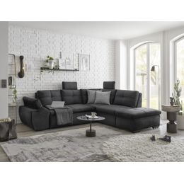 Ecksofa ED EXCITING DESIGN "Alija L-Form", schwarz, B:265cm H:107cm T:217cm, 100% Polyester, Sofas, Ecksofa, mit Bettfunktion, Bettkasten, Armteilverstellung & Kopfst&uuml;tzen