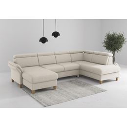 Wohnlandschaft Home Affaire "Glendale, U-Form", creme, B:321cm H:84cm T:193cm, 95% Polyester, 5% Polyamid, Sofas, Wohnlandschaft, inkl. Kopfteilverstellung, wahlweise mit Vorziehsitz und Bettkasten