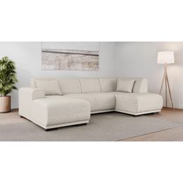 Wohnlandschaft Home Affaire "BORNHOLM U-Form mit Recamiere rechts/links, B/T/H: 300/162/85 cm", beige (creme), B:300cm H:85cm T:162cm, 100% Polyester, Sofas, Wohnlandschaft, U-Form mit Wellenunterfederung, Recamiere rechts oder links bestellbar