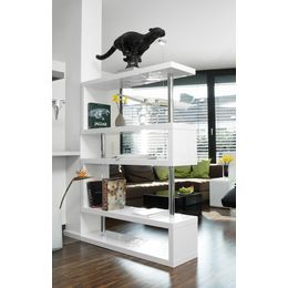 Raumteilerregal Salesfever "Levanto Regal mit Stil", wei&szlig;, B:120cm H:165cm T:35cm, MDF, Metall, Regale, Raumteilerregal, 2-in-1 Raumteiler: Stilvolles Regal mit Hochglanzoberfl&auml;che