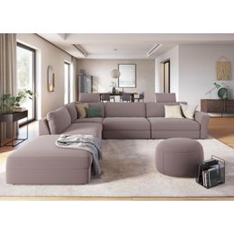 Sit & More Ecksofa SIT & MORE "Cadabra L-Form", rosa (altrosa), B:356cm H:80cm T:292cm, Samtoptik (100% Polyester);Soft clean (98% Polyester, 2% Polyamid);Struktur fein (100% Polyester), Sofas, Ecksofa, Breite 356 cm, mit Sitztiefenverstellung