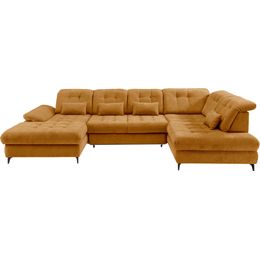 Wohnlandschaft Home Affaire "Delphino", gold, B:358cm T:216cm, 100% Polyester, Sofas, Wohnlandschaft