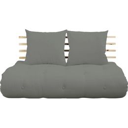 Schlafsofa Karup Design "Shinsano, futonstil, R&uuml;ckenrahmen und zweiteiligem Kissenset", grau, B:140cm, Sofas, Schlafsofa, aus massivem Kiefernholz, faltbarer Matratze, multifunktional, Scandi