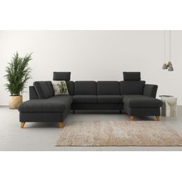 Wohnlandschaft Home Affaire "Trelleborg U-Form", grau (anthrazit), B:307cm H:86cm T:213cm, 100% Polyester, Sofas, Wohnlandschaft, Federkern-Polsterung, wahlweise mit Bettfunktion und Stauraum