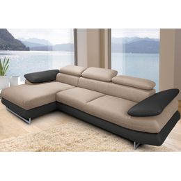 Ecksofa COTTA "Solution L-Form", schwarz (schwarz, schlamm), B:270cm H:73cm T:167cm, Sofas, Ecksofa, mit Arm- & Kopfteilverstellung, wahlweise mit Bettfunktion
