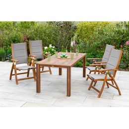 Garten-Essgruppe Merxx "Acapulco", grau, B:60,5cm H:111cm T:60cm, FSC-zertifiziertes Massivholz, Polyester, Sitzm&ouml;bel-Sets, Garten-Essgruppe, 4 Klappsessel mit Gartentisch