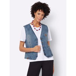 Jeansweste Casual Looks, Damen, Gr. 44, blau (blau, bleached), 81% Baumwolle, 17% Polyester, 2% Elasthan, unifarben, Westen Jeansweste