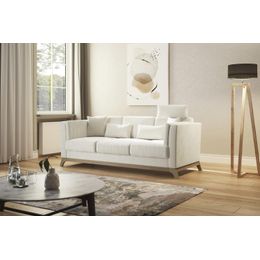 3-Sitzer Home Affaire "Viva", beige (elfenbein), B:213cm H:84cm T:93cm, 100% Polyester, Sofas, 3-Sitzer, mit Holzrahmen aus Buche