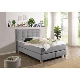 Boxspringbett Home Affaire, grau, B:160cm L:209cm, Komplettbetten, Boxspringbett, inklusive Komfortschaum-Topper