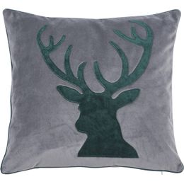 Dekokissen done. "Oh Deer", grau (grau, bestickt), B:45cm H:1cm L:45cm, Polyester, Dekokissen_Sitzkissen_Kissenh&uuml;llen, Dekokissen, Velourstoff Anthracite