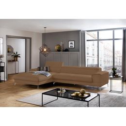 Ecksofa W.Schillig "piedroo, Designsofa mit tollem Sitzkomfort, bequem und elegant, L-Form", braun (fango z69), B:343cm H:70cm T:193cm, Longlife Xtra-Leder Z69: Das feinnarbige, gedeckte Softleder Z69 besticht durch seine au&szlig;ergew&ouml;hnliche Weichheit im trendigen &raquo;Vintage-Look&laquo;, Hautst&auml;rke 0, 9 - 1, 1 mm, Sofas, Ecksofa, Kopfteilverstellung, wahlweise mit Sitztiefenverstellung, Breite 343cm
