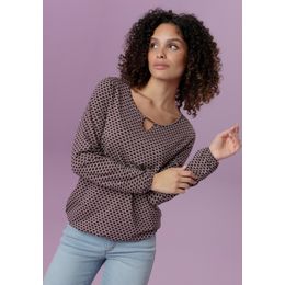 Langarmshirt Aniston SELECTED, Damen, Gr. 40, rosa (schwarz, sanftes wei&szlig;, mauve), Single Jersey, Obermaterial: 95% Viskose, 5% Elasthan, Minimalmuster, bedruckt, figurumspielend, Rundhals, elastischer Bund mit Gummizug, Shirts Langarmshirt, in unterschiedlichen Drucken, jeweils mit Schmuckelement, Topseller