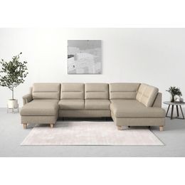 Sit & More Wohnlandschaft SIT & MORE "Far&ouml; U-Form", beige, B:325cm H:90cm T:187cm, Sofas, Wohnlandschaft, inklusive Federkern, wahlweise mit Bettfunktion und Bettkasten