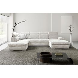 Wohnlandschaft WERK2 "Cordoba inkl. Bett, Bettkasten & Kopfteilfunktion, Breite 359 cm", beige (natur), B:359cm H:86cm T:232cm, 100% Polyester, Sofas, Wohnlandschaft, bequem, komfortable Wellenunterfederung, inkl. Schlaffunktion, U-Form