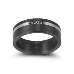 Partnerring Kingka "Carbon" Gr. 66, grau (schwarz, edelstahlfarben), Fingerringe, Damen, 66, Carbon Edelstahl, 8mm, Carbon, Edelstahl, Partnerring, mit Zirkonia (synth.)