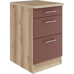 Unterschrank Optifit "Bella", rot (rostrot, wildeiche, wildeiche), B:50cm H:84,8cm T:60cm, Holzwerkstoff, Schr&auml;nke, Unterschrank, Breite 50 cm, 2 Ausz&uuml;ge, 1 Schubkasten