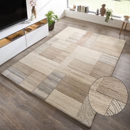 Wollteppich Theko "Lola, Wolle, handgearbeitet, Patchwork Design, handgetuftet" Gr. 3, beige (natur), B:120cm H:12mm L:180cm, Wolle, Teppiche, Wollteppich, Wohnzimmer, Schlafzimmer, Esszimmer, auch als L&auml;ufer und rund