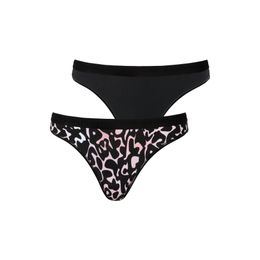 String Buffalo, Damen, Gr. 32/34, 2 Stk., rosa (schwarz, rosa), Obermaterial: 90% Baumwolle, 10% Elasthan (LYCRA), gemustert, unifarben, Unterhosen String, mit Logo-B&uuml;ndchen