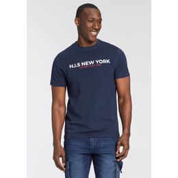 H.I.S. T-Shirt H.I.S, Herren, Gr. 4XL (68/70), blau (marine), Single Jersey, Obermaterial: 100% Baumwolle, bedruckt, schmal, Rundhals, gerader Abschluss, Shirts T-Shirt, Mit gro&szlig;em Frontprint