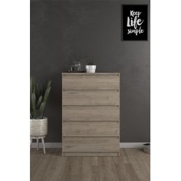 Kommode Inosign "Naia, Aufbewahrung, 5 Schubladen, Matt-Optik, grifflose Front", braun (jackson hickory), B:77cm H:111,3cm T:50cm, Holzwerkstoff, Sideboards, Kommode, Modern, skandinavisches Design, in mehrere Farben, Hoch