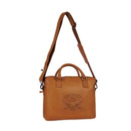Dokumententasche Mustang "Valencia", Herren, Gr. B/H/T: 35cm x 25cm x 8cm, braun (cognac), Leder, Taschen Dokumententasche, Men Businesstasche, Reisetasche mit auff&auml;lliger Logopr&auml;gung