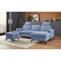 Ecksofa Home Affaire "Lolland L-Form", blau (blaugrau), B:250cm H:88cm T:162cm, Struktur impr&auml;gniert - feucht abwischbar (100% Polyester);Struktur Flausch (90% Polyester, 10% Polyamid);Luxus-Microfaser ALTARA NUBUCK (100% Polyester), Sofas, Ecksofa, Wahlweise mit Bettfunktion und Bettkasten, Federkern