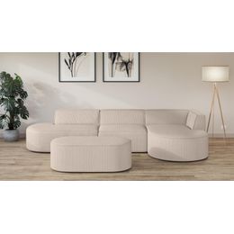Ecksofa OTTO HOME "EIVIND Designer Sofa mit Ottomane rechts/links, B/T/H: 343/159/72 cm", beige (hellbeige), B:343cm H:72cm T:159cm, 100% Polyester, Sofas, Ecksofa, L-Form mit Wellenunterfederung, auch in Feincord und Boucl&eacute;